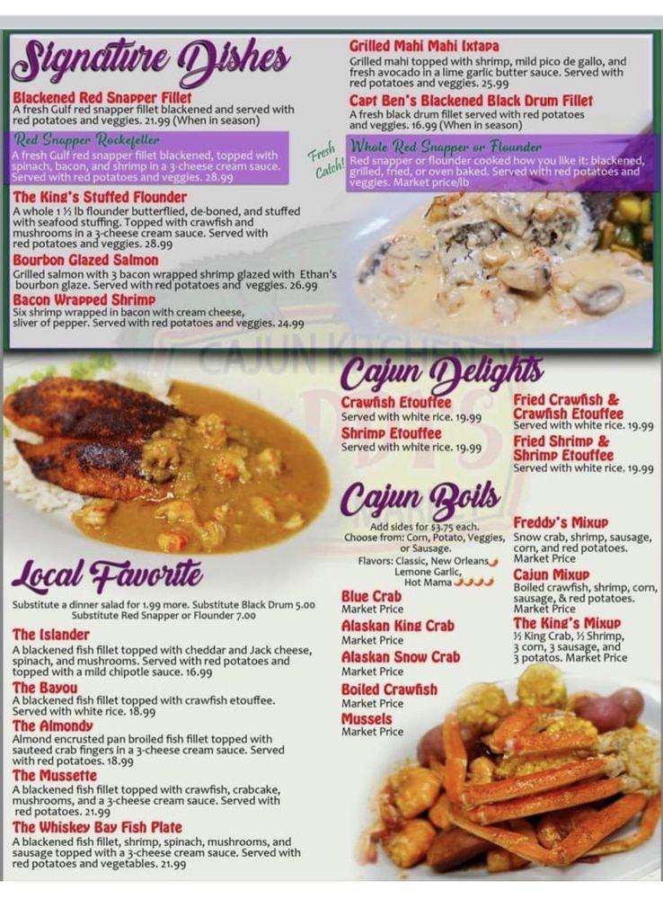Menu at Daddy's Seafood & Cajun Kitchen restaurant, South Padre Island