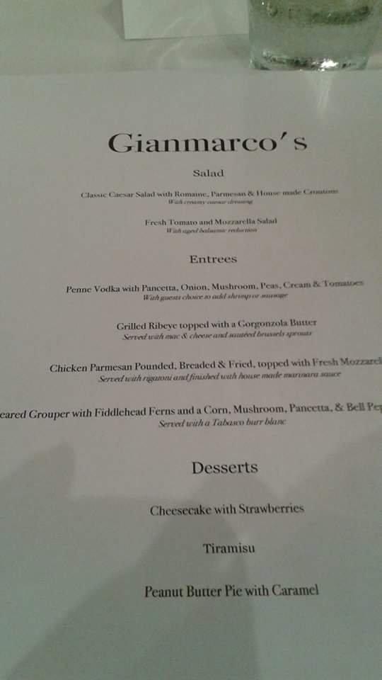 Menu at Gianmarco's Restaurant, Birmingham