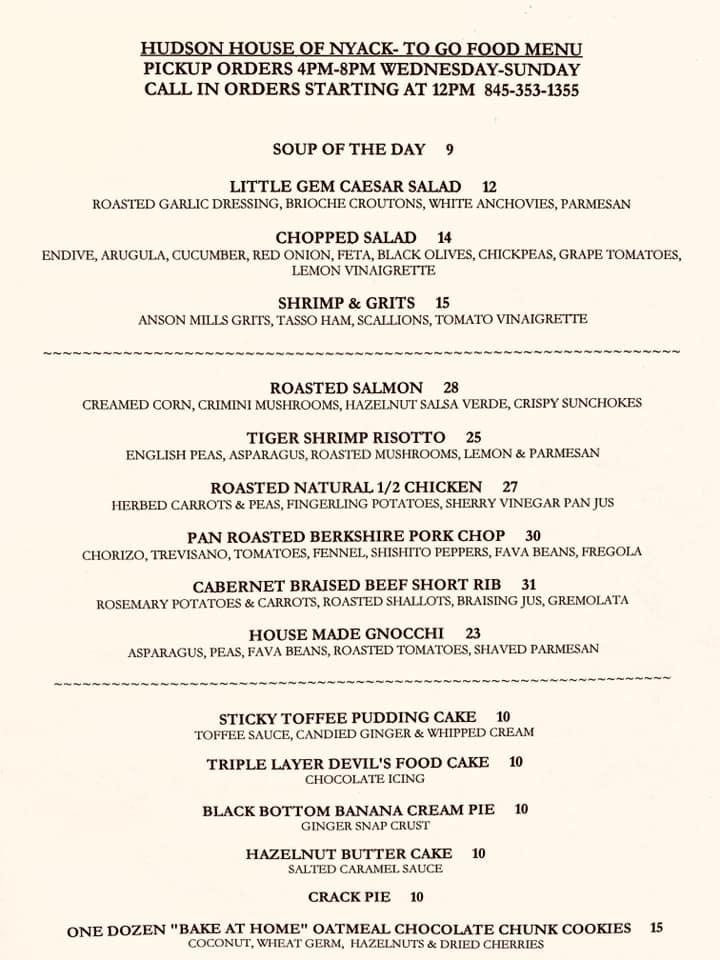 Carta del pub y bar Hudson House, Nyack