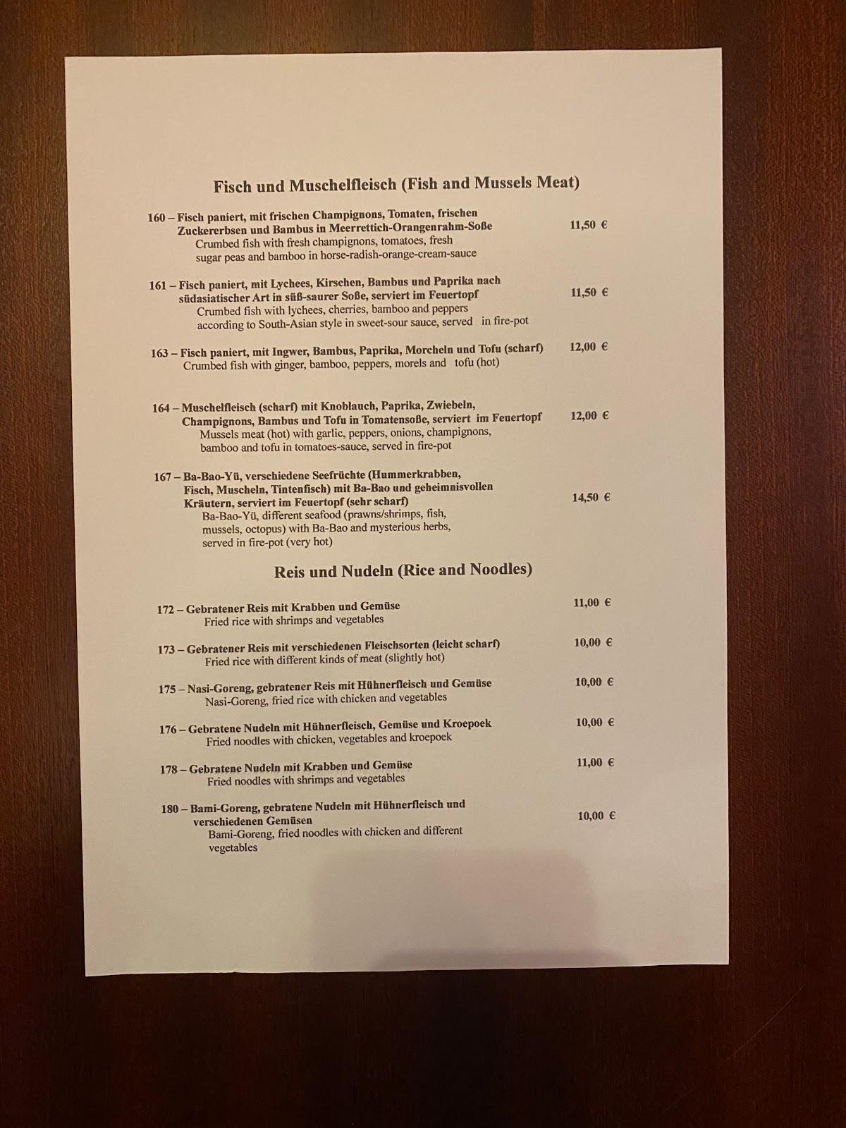 Speisekarte von Minh Garten restaurant, Lübeck