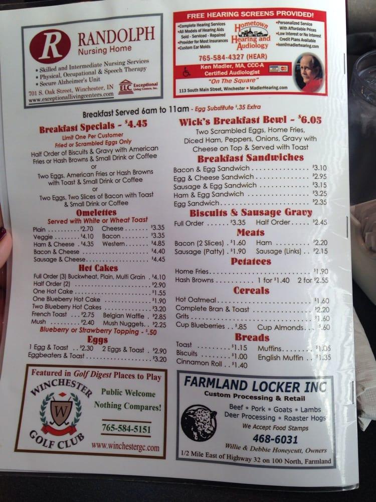 Menu at Mrs. Wick's Restaurant & Pie Shop, Winchester
