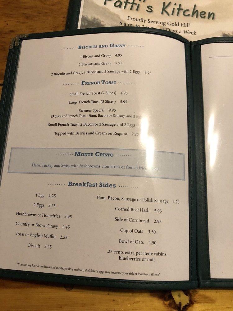 Menu at Patti's Kitchen restaurant, Gold Hill