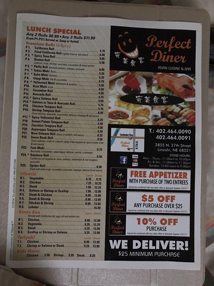Menu at Perfect Diner restaurant, Lincoln
