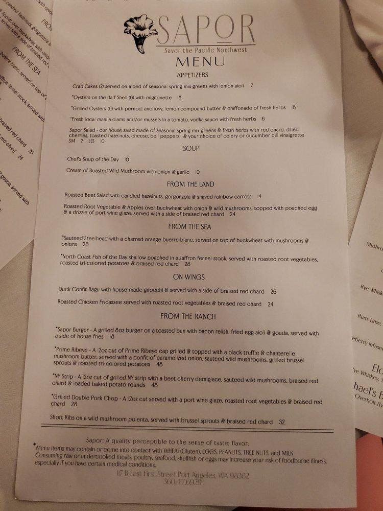 Menu at Sapor pub & bar, Port Angeles