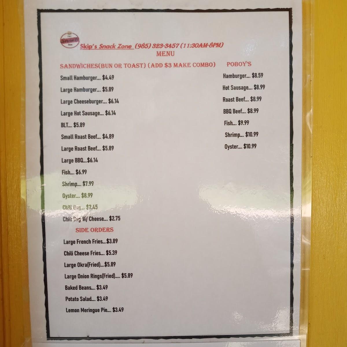 Menu at Snack Zone restaurant, USA, Shiloh Baptist Church Rd