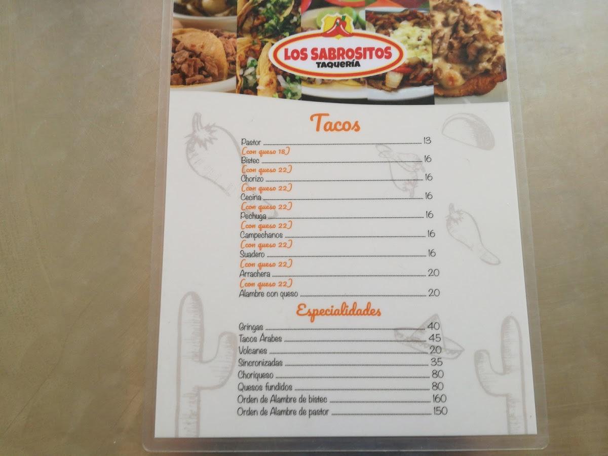 Carta del restaurante Taqueria Los Sabrositos, Tenango del Valle