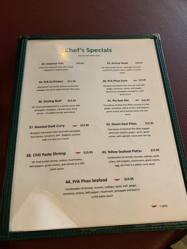 Menu at Thai Garden restaurant, Duncan