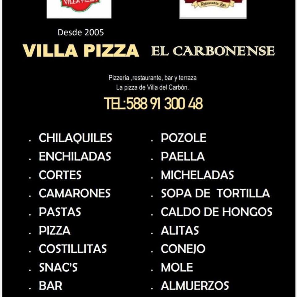 Menu at cafe villa, Villa del Carbón, Vicente Barrera #10 Colonia ...