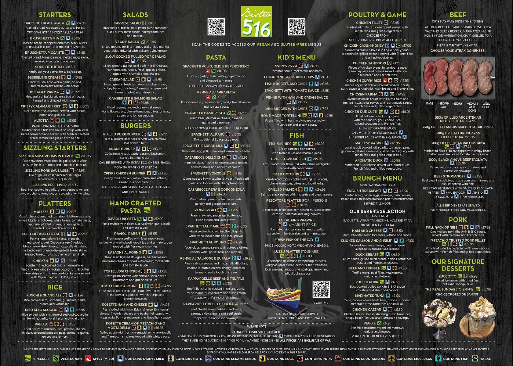 Menu at Bistro 516 restaurant, Floriana