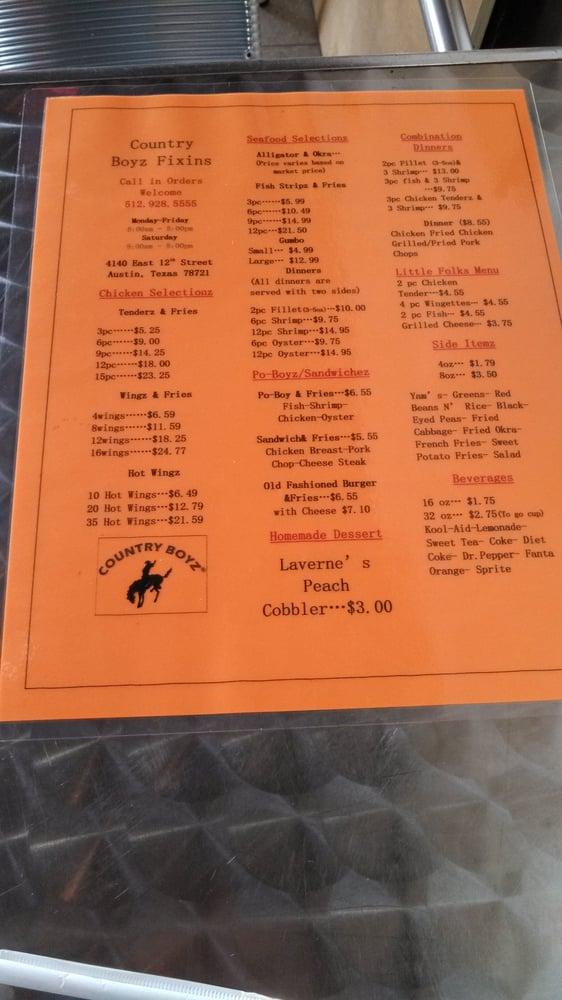 Menu at Country Boyz Fixins restaurant, Austin, E 12th St