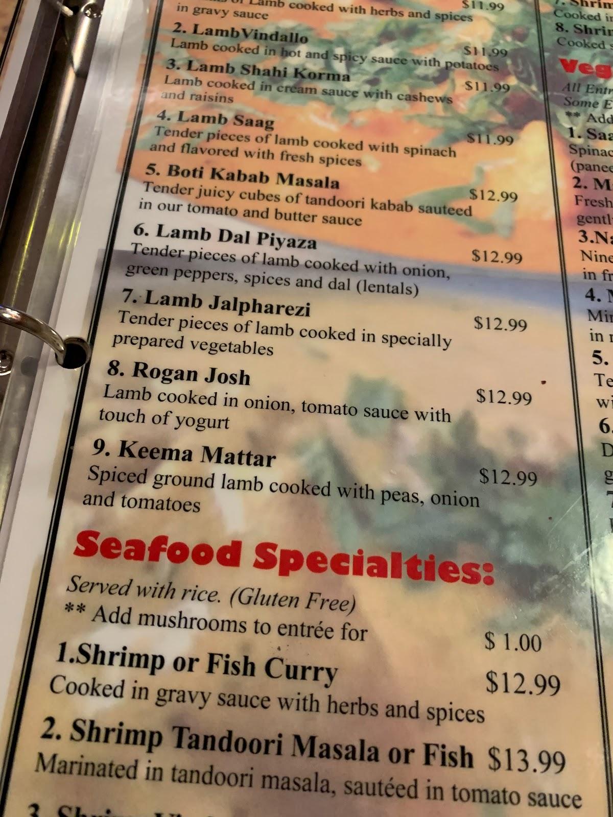 Menu at Haveli Indian Cuisine restaurant, Coralville