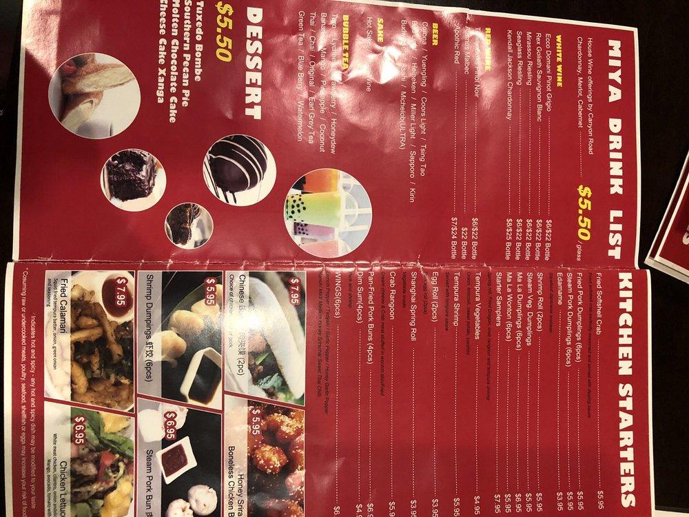 Menu at Miya Sushi restaurant, Jacksonville