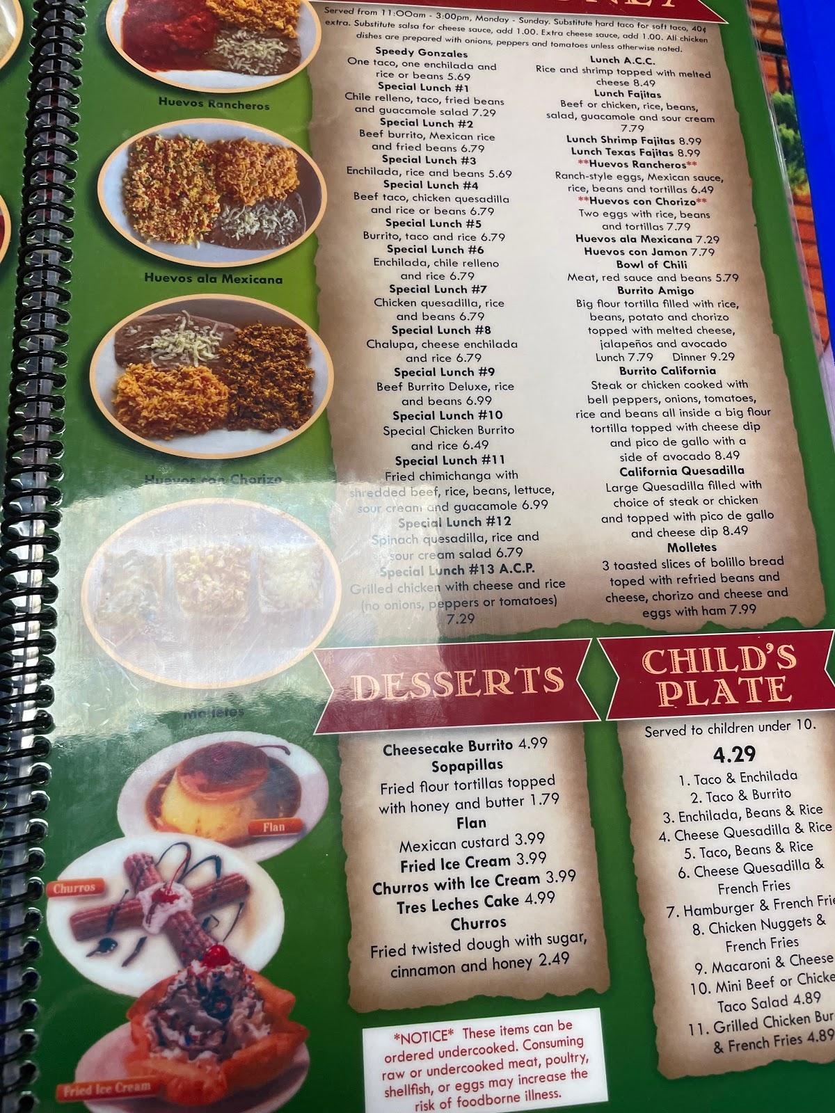 Carta del restaurante Monte De Rey, Kernersville