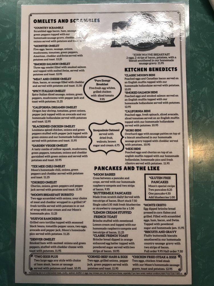 Menu at Moon's Kitchen Cafe, Boise, 712 W Idaho St