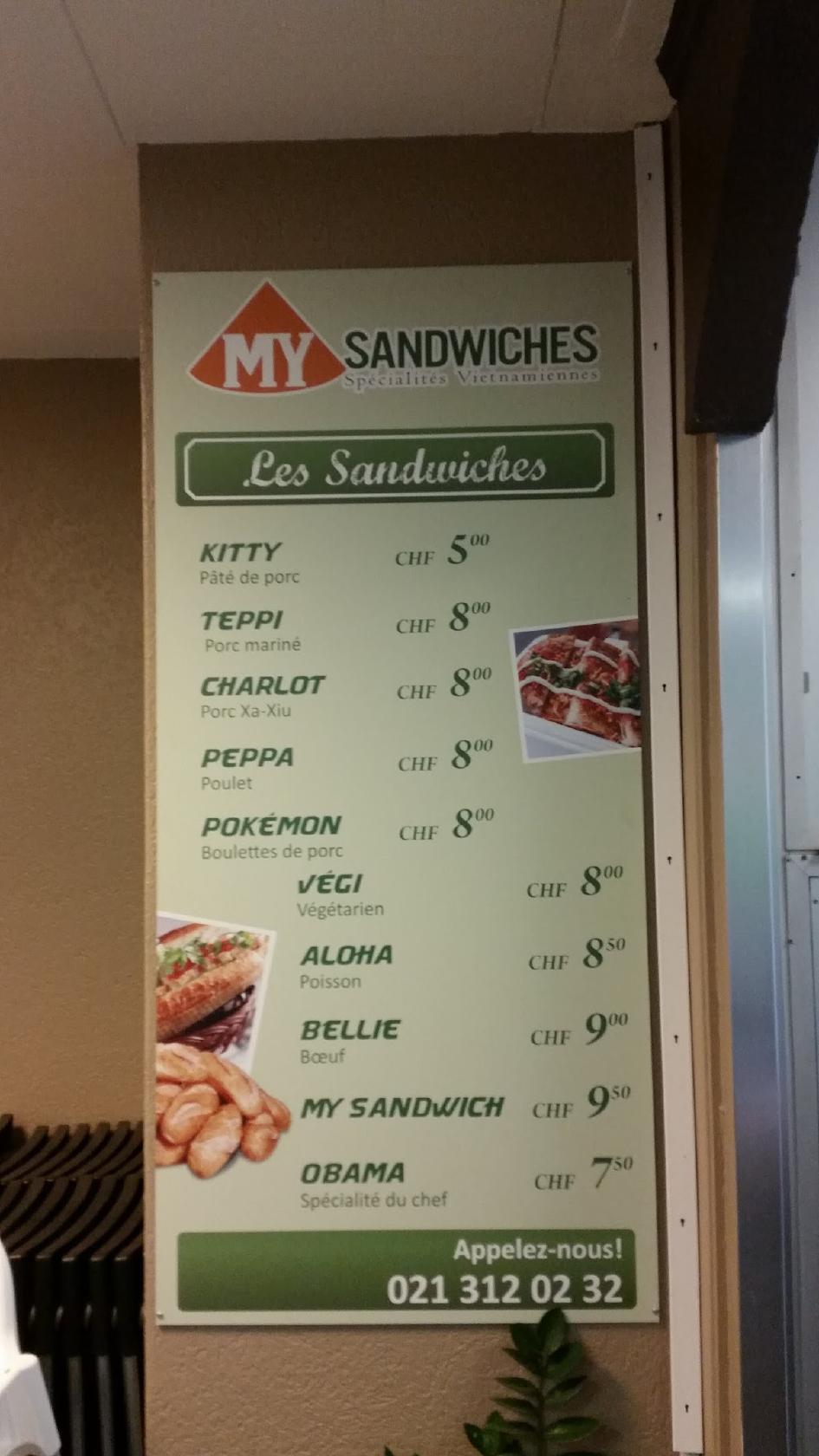 Menu da My Sandwiches Lausanne - St Martin 9 - Lausanne, Losanna