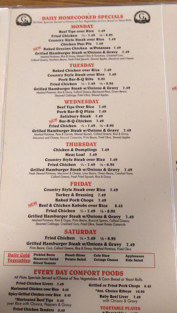 Menu at Circle G Restaurant, Charlotte