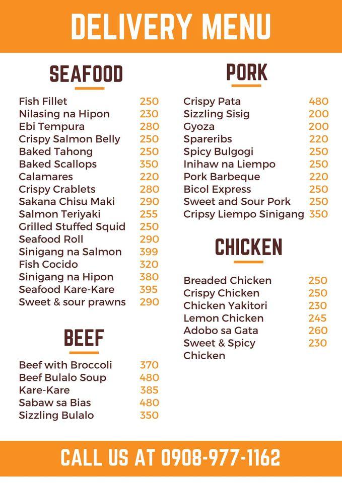 Menu at Fernando's Asian Cuisine restaurant, Virac