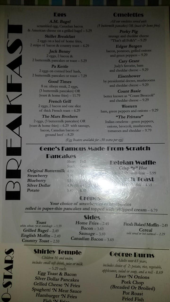 Menu at Gene's Place To Dine restaurant, Cleveland