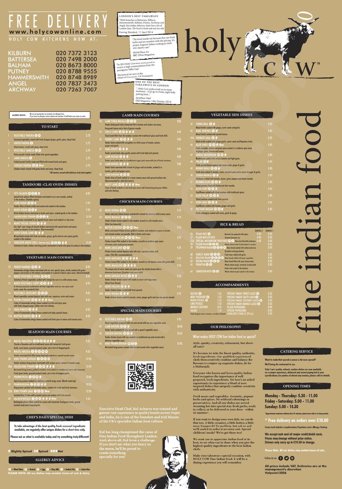 Menu at Holy Cow - Fine Indian Food - Indian Takeaway in Hammersmith ...