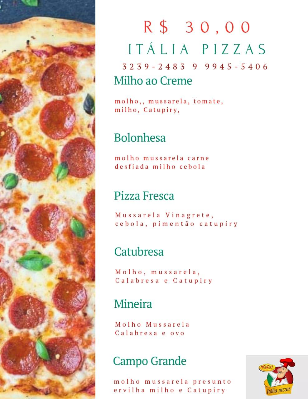 Menu at Itália Pizzas restaurant, Água Clara, Av. Luís Fiuza Lima