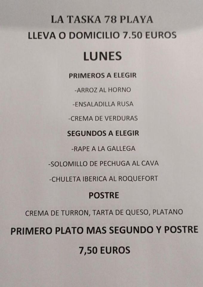 Menu at La Taska 78 Playa restaurant, Port de Sagunt