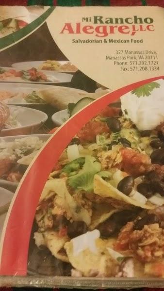 Menu at Mi Ranchito Alegre restaurant, Manassas Park