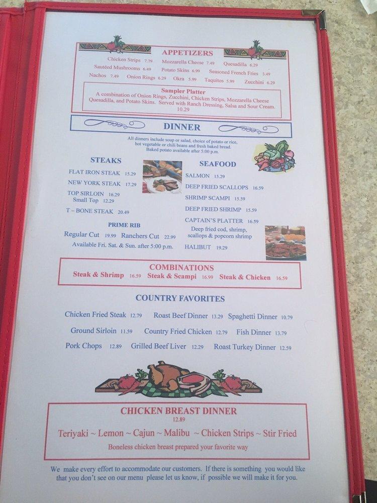 Menu at Molly J's restaurant, Bakersfield