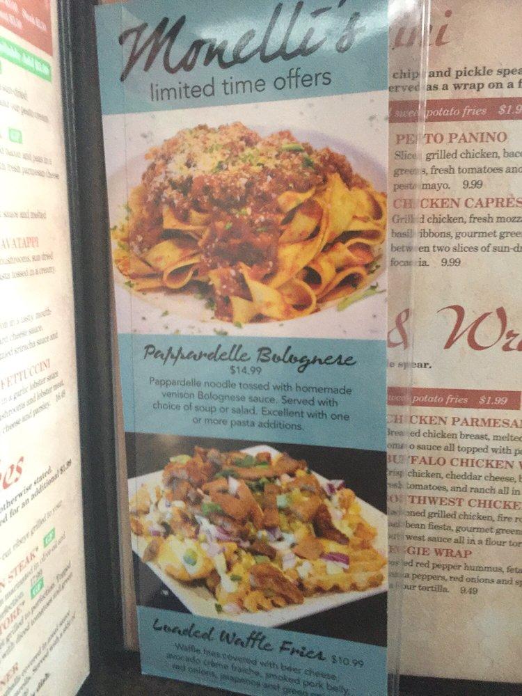 Menu at Monelli's Italian Grill & Sports Bar, Portage