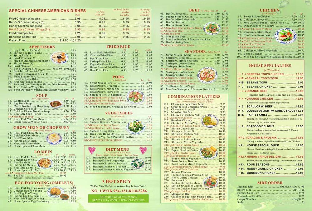Menu at Number One Wok restaurant, Davie