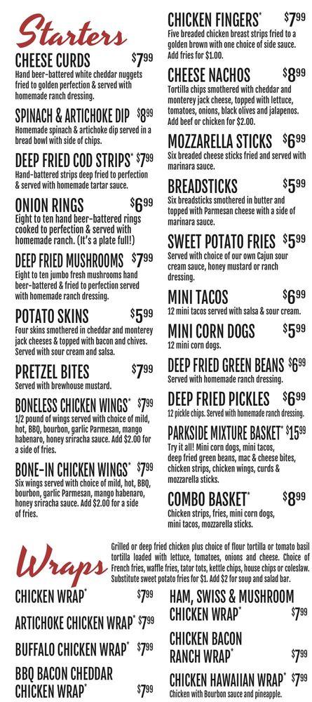 Menu at Parkside Restaurant & Bar, Hammond