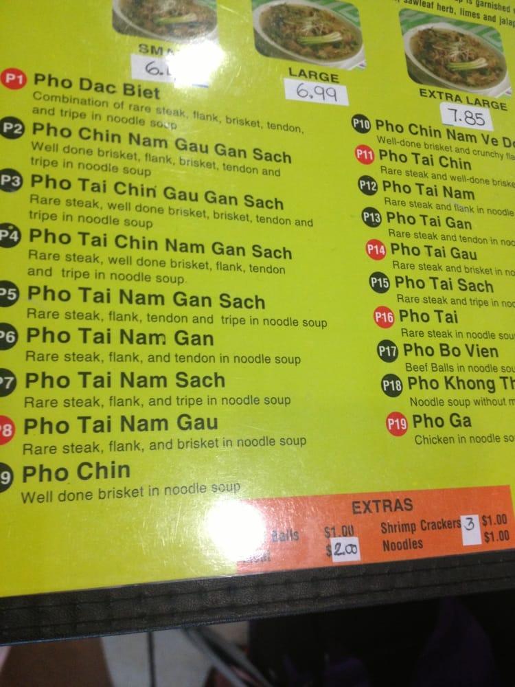 Menu at Pho Lien Hoa restaurant, Oklahoma City, 901 NW 23rd St