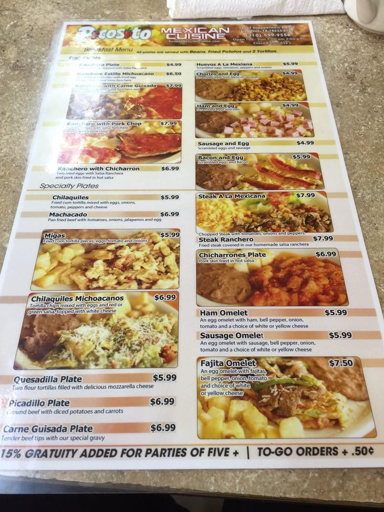 Menu at Pollo Picosito Mexican Restaurant, Live Oak