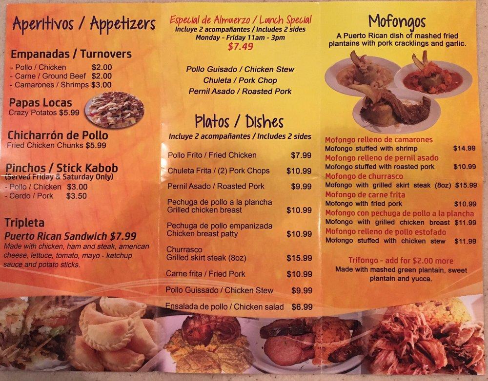 Menu at Sabor a Mi Tierra restaurant, Port Charlotte
