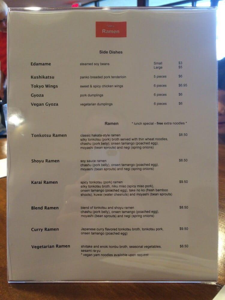 Menu at Tosh's Ramen restaurant, Salt Lake City, S State St