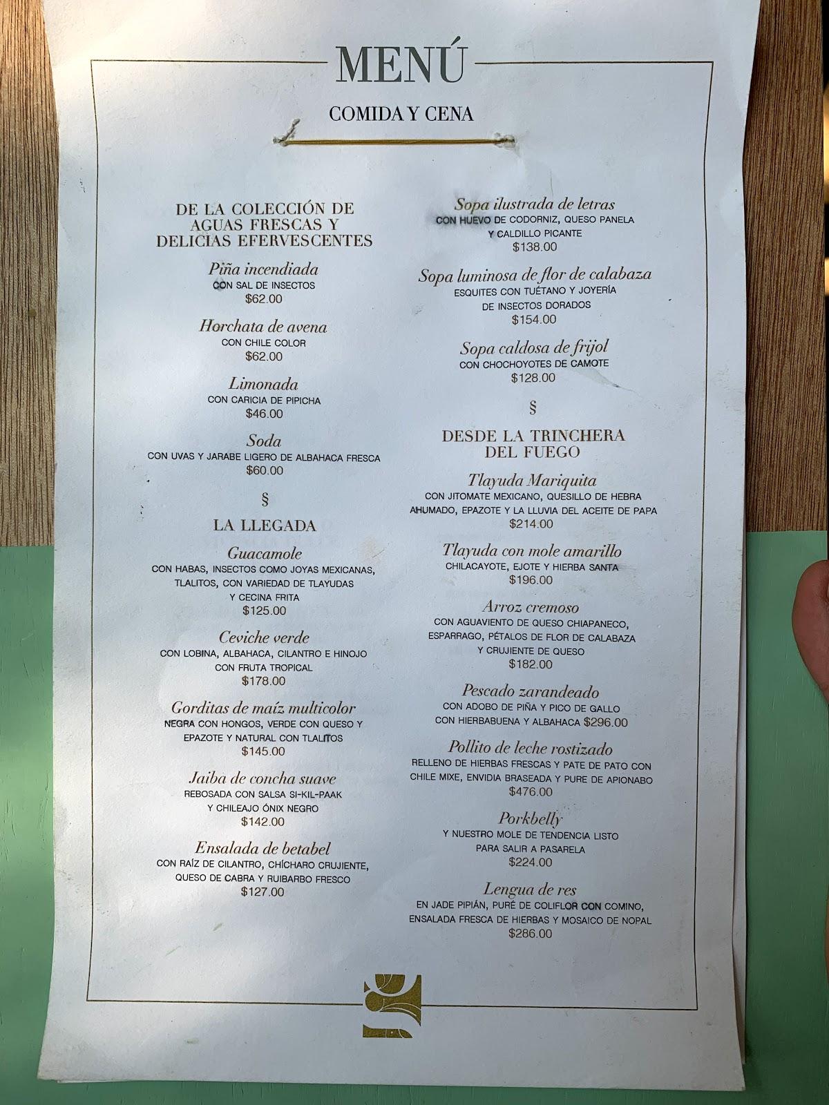 Carta del restaurante Filigrana, Ciudad del México, Av. Veracruz 62