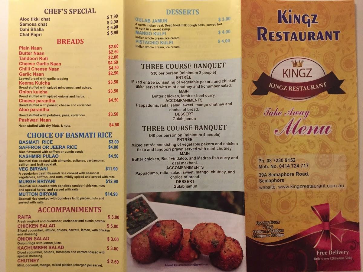 Menu at Mini India restaurant, Semaphore