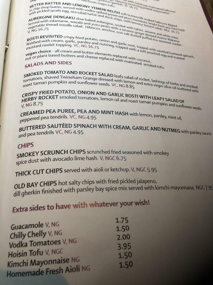 Menu at Terre à Terre pub & bar, Brighton, 71 East St