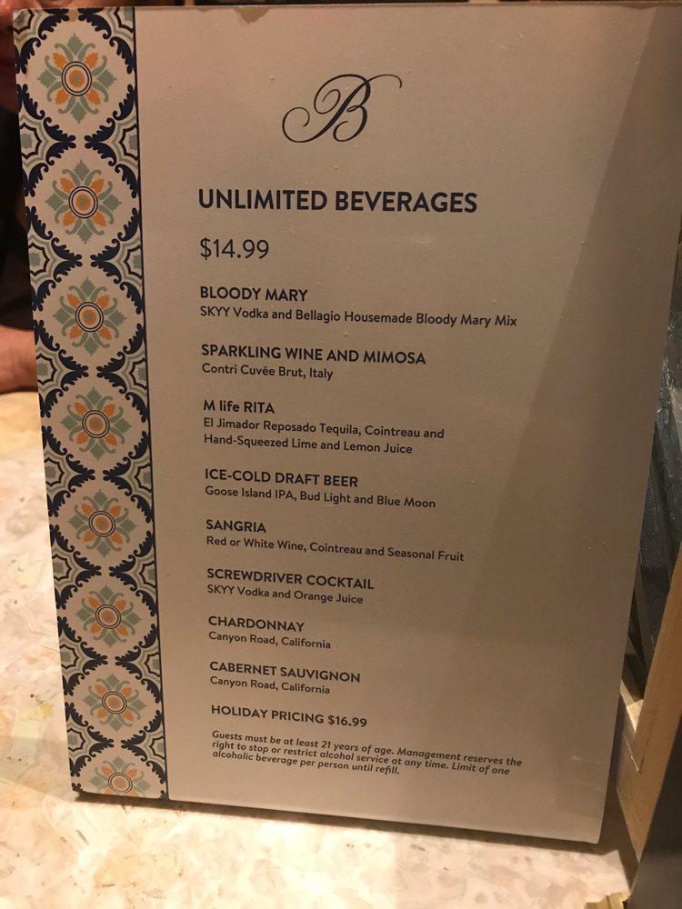 Menu at The Buffet at Bellagio restaurant, Las Vegas, S Las Vegas Blvd