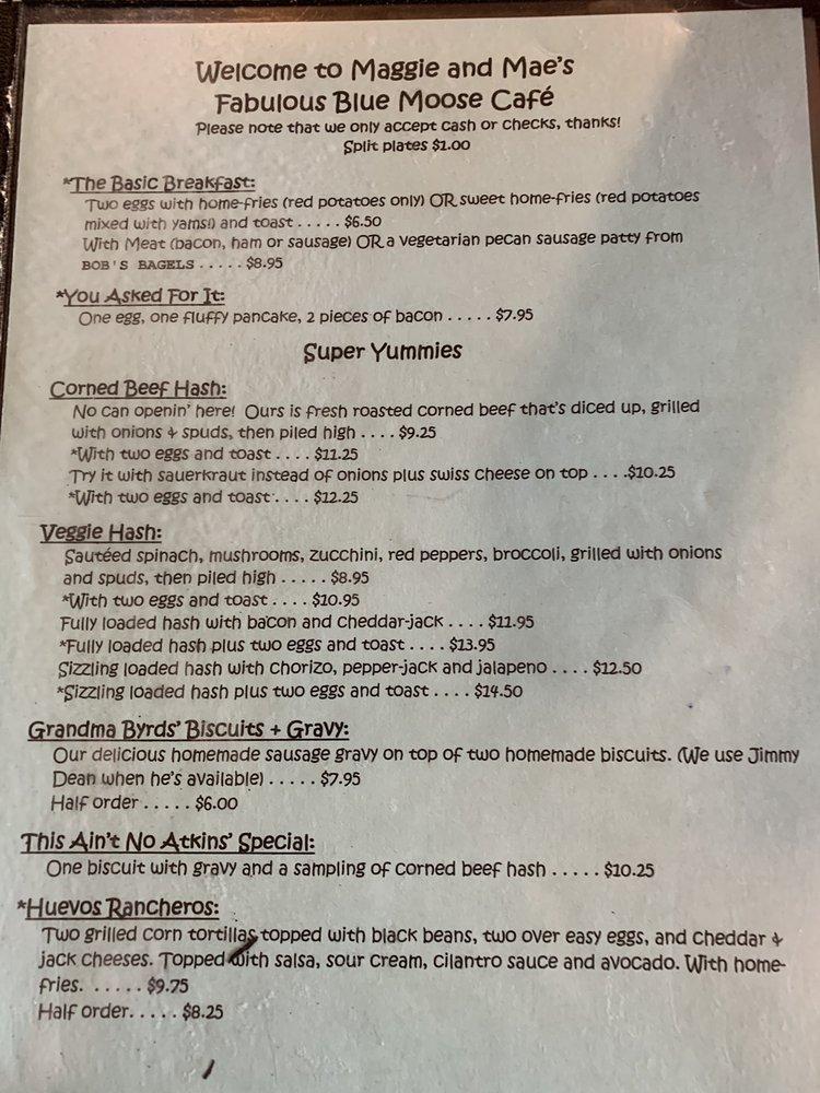 Menu at Blue Moose Cafe, Port Townsend