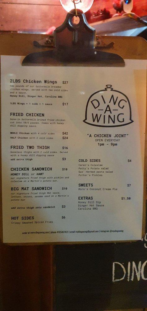Menu at Ding-a-Wing restaurant, Toronto