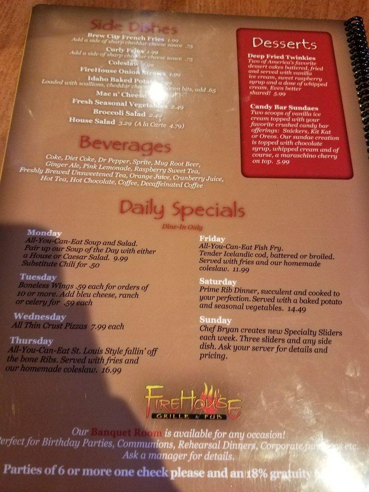 Menu at Firehouse Grille & Pub, Willoughby Hills
