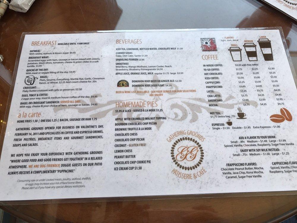 Menu at Gathering Grounds Patisserie & Cafe, Luray