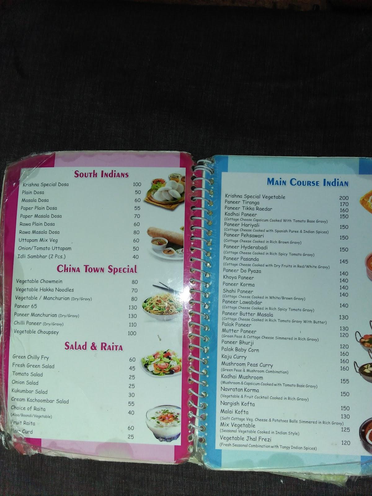 Menu at Hotel Krishna, Churu
