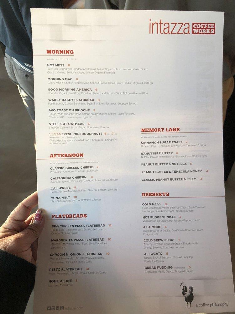 Menu at Intazza Coffee Works cafe, Murrieta, Sky Canyon Dr Bldg B