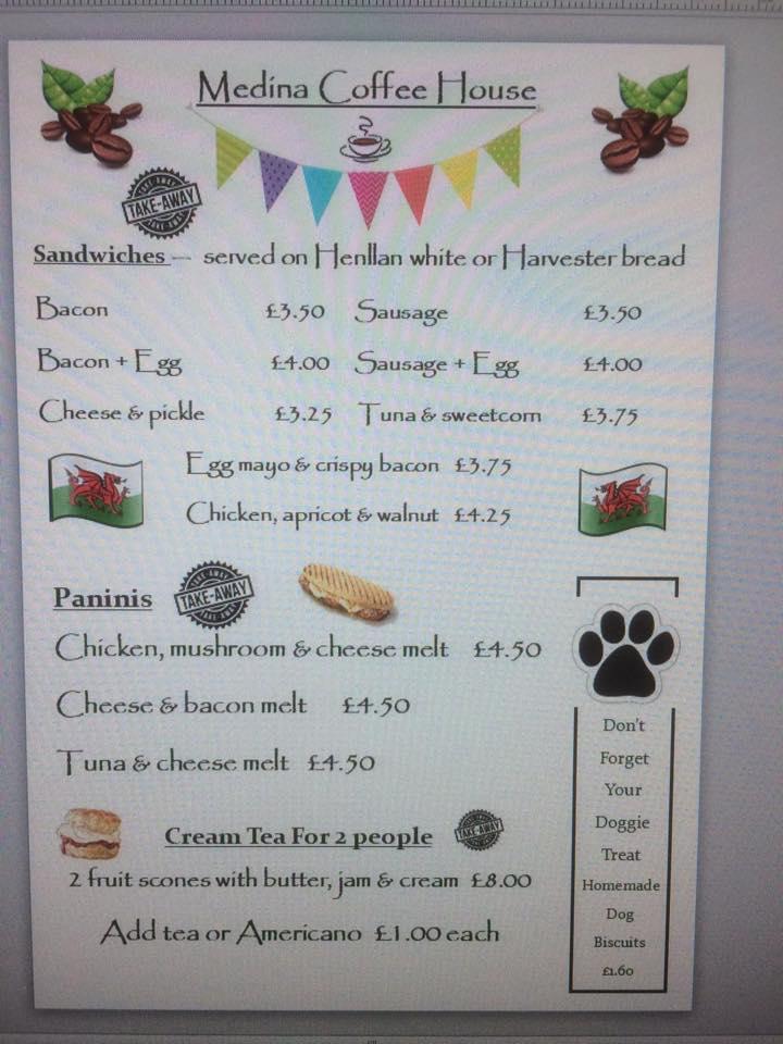 Menu at Medina Coffee House Aberdovey, Aberdyfi