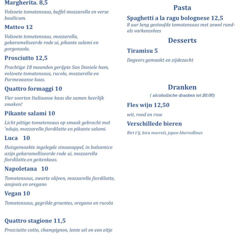 Menu at Osteria-bar Luca, Dordrecht