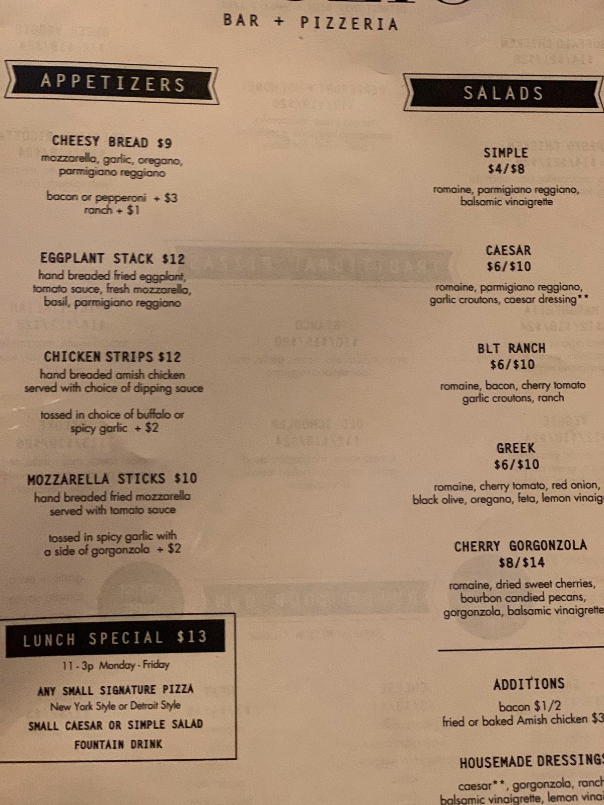 Menu at TAGLIO OTR pub & bar, Cincinnati, 56 E 12th St