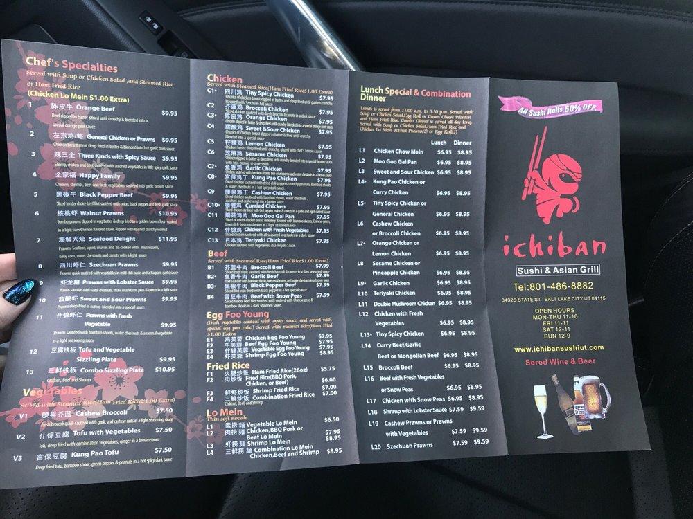 Menu at Ichiban Sushi and Grill restaurant, Salt Lake City