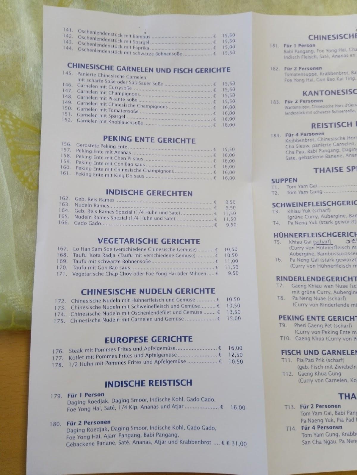 Menu at Kota Radja, Posterholt