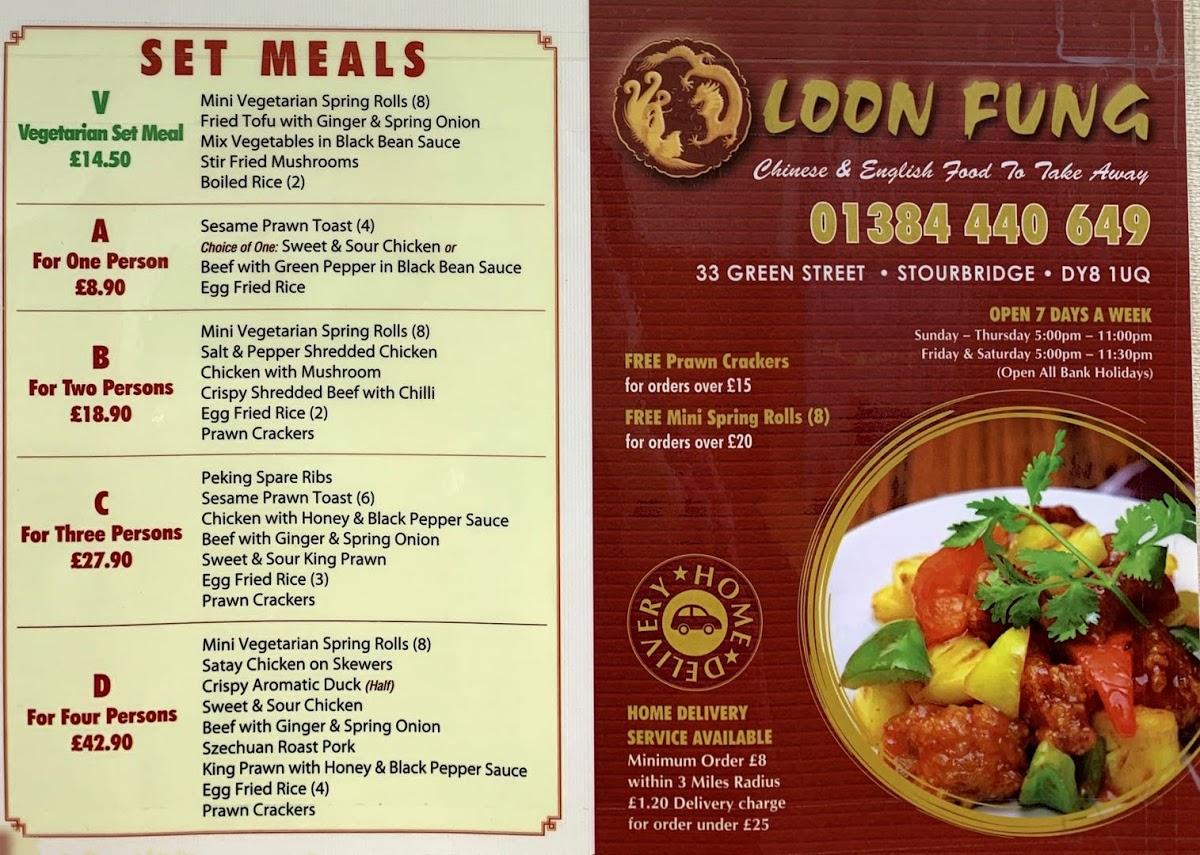Menu at Loon Fung restaurant, Stourbridge